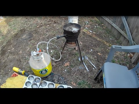 melting lead for sinkers bullets in muffin tins clips residue. - YouTube