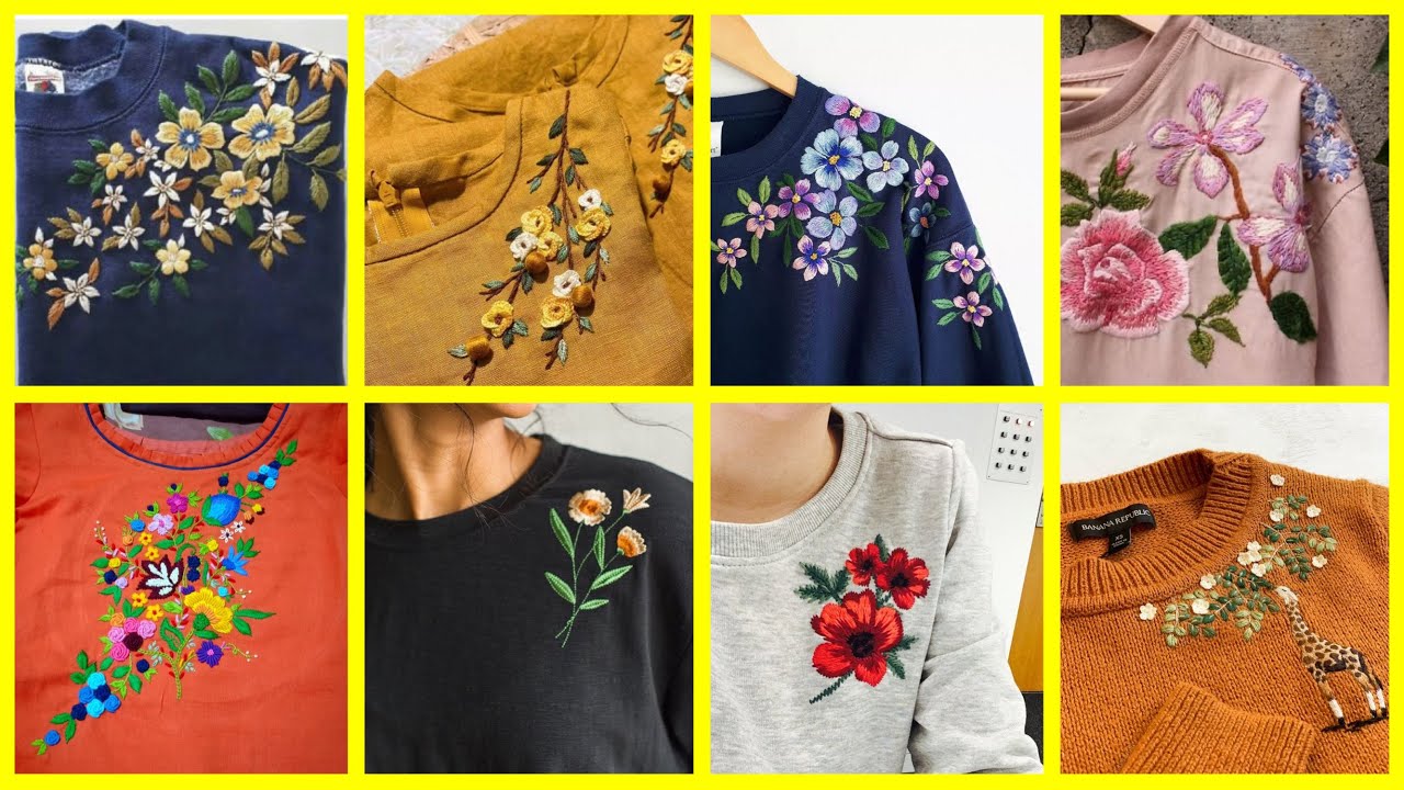 Best ideas of side neckline hand embroidery designs for dresses - YouTube