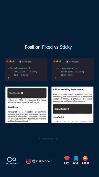 Position Fixed Vs Sticky Html5 Css3 Htmlcss Js Webdeveloper Cssanimation Codingtutorial