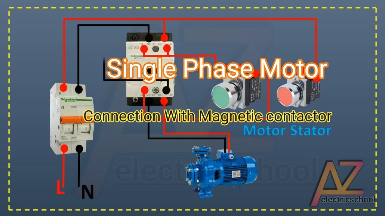 single phase motor stater || Connection #stator #magneticcontactor #mcb ...