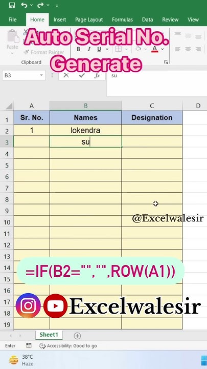 Auto Serial No Generate In Excel Excelwalesir Ytvideoshorts Shortvideo Viralvideo Excel