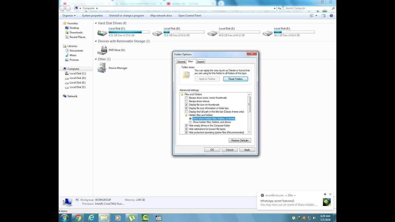 how to show hidden files in windows 7 - YouTube