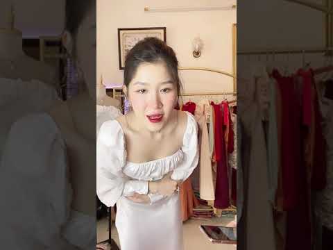 Silk Satin Fetish - Beautiful girl trying on silk satin dress P29