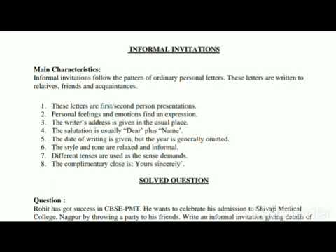 Class 12, Informal Invitations and their replies - YouTube