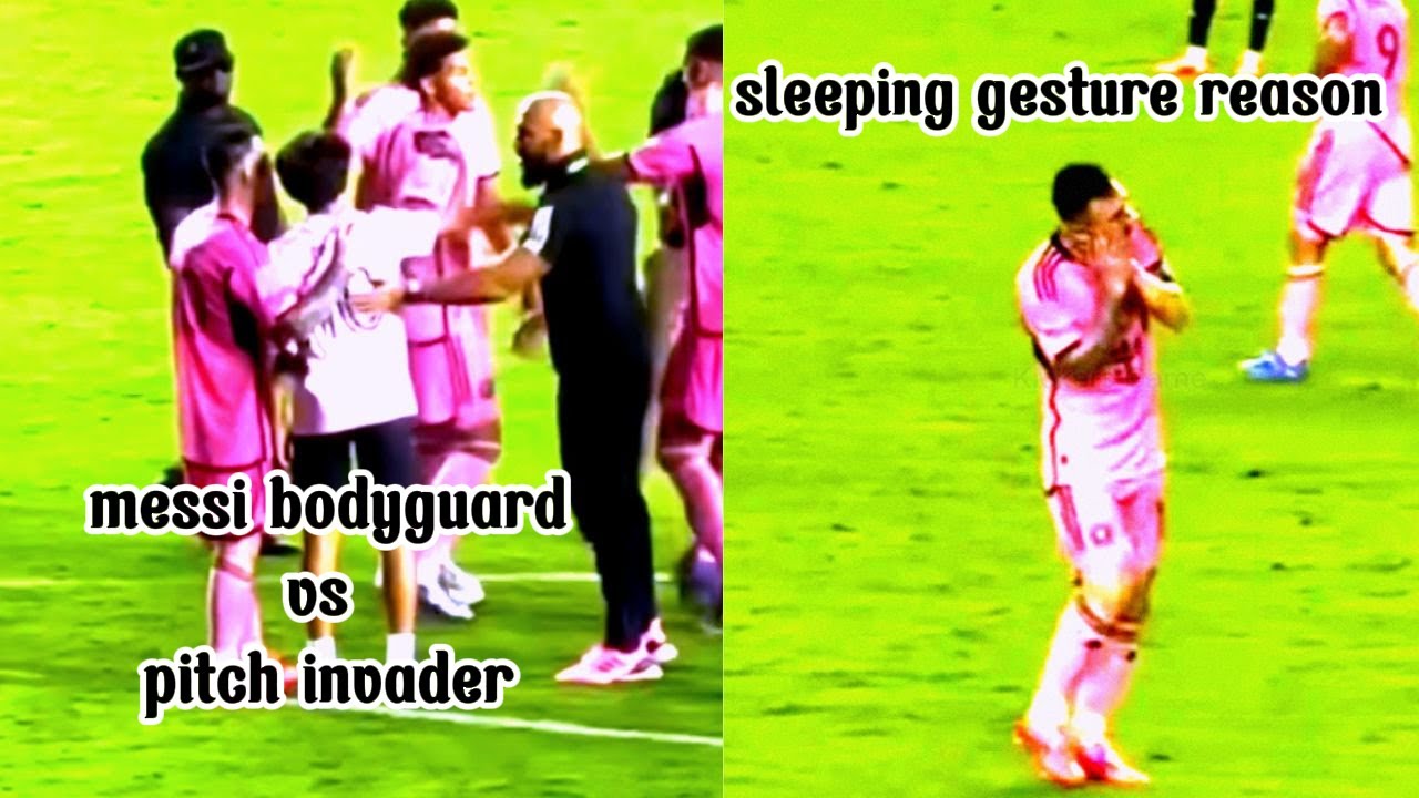 Humble Messi reaction to pitch invader |messi bodyguard stop pitch ...
