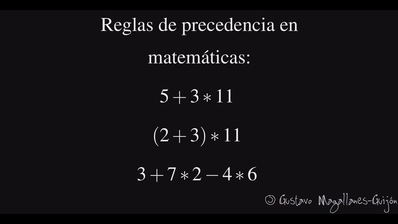 Reglas de precedencia en matemáticas. Multiplicación, suma, resta ...