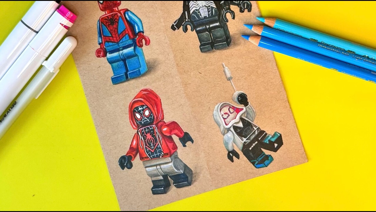 Spider-Gwen mini lego drawing by color pencils and markers! - YouTube