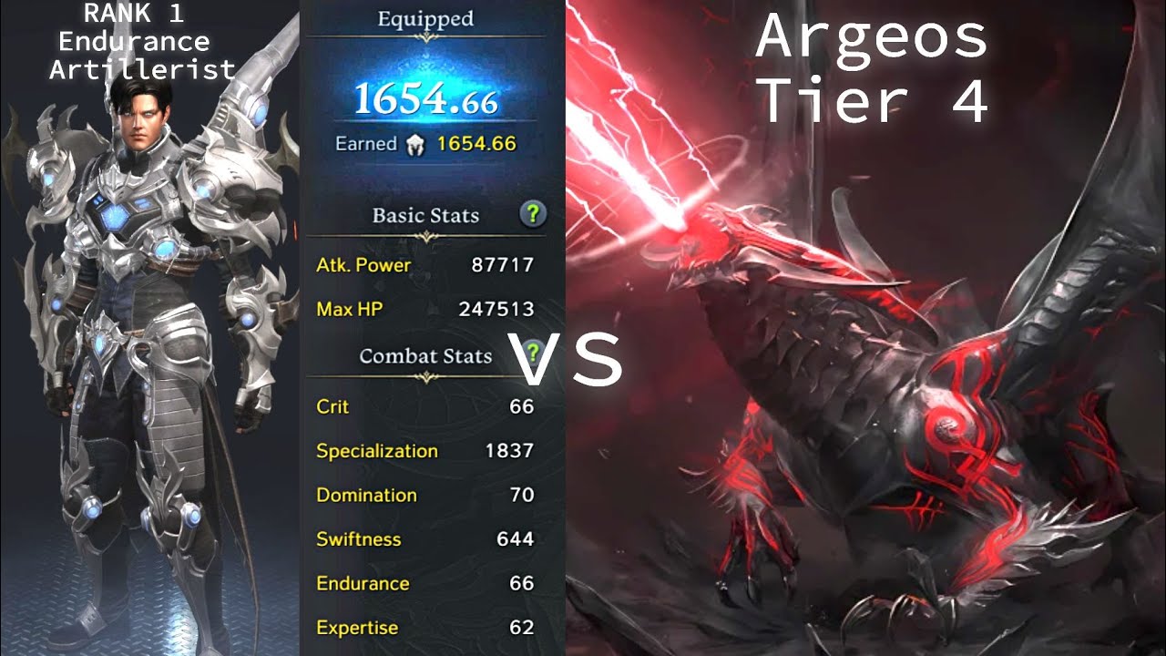 Rank 1 Endurance Artillerist 1655 Tier 3 gear Tier 4 Argeos SOLO 8Min ...