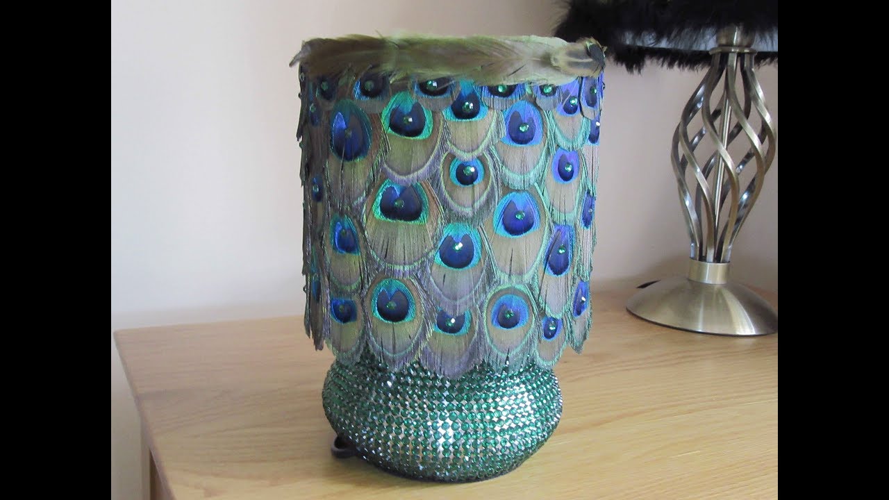 Peacock Feather Lampshade + Crystal Lamp - YouTube