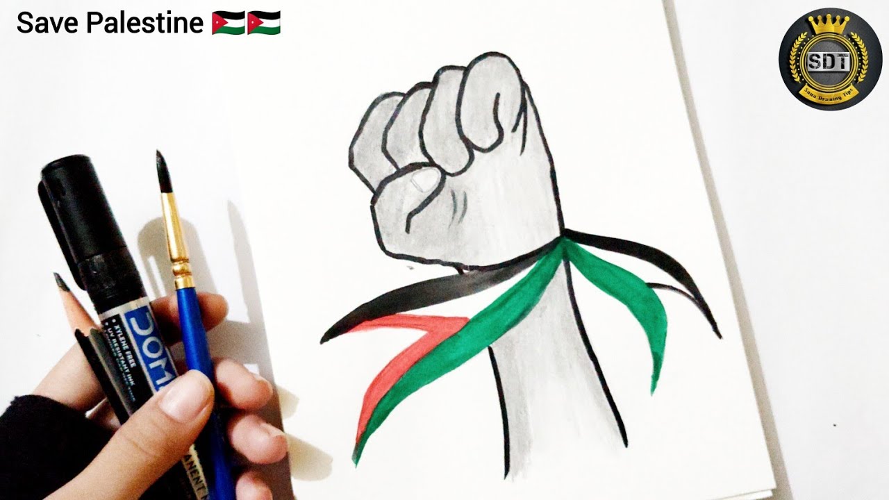 Save Palestine art 🇯🇴🇯🇴 / free Palestine / Palestine drawing step by ...