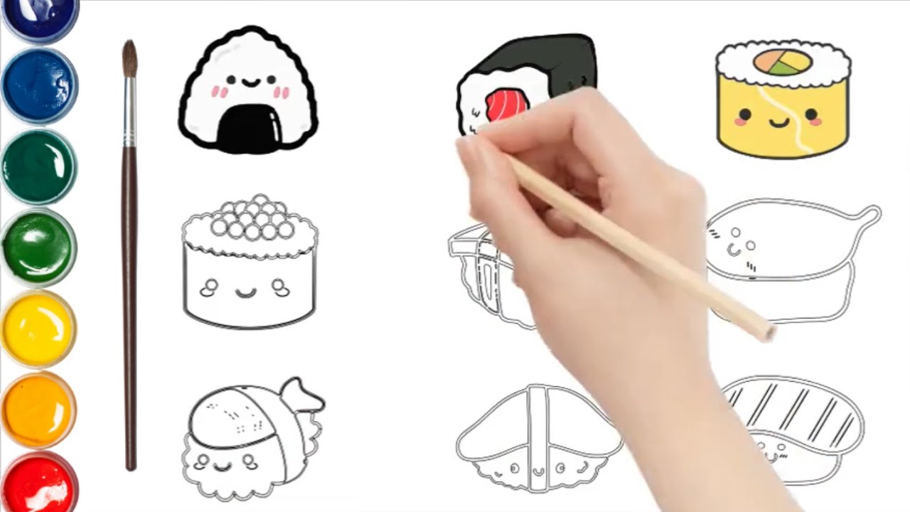 Draw cute sushi - sushi drawing tutorial - coloring sushi - sushi ...