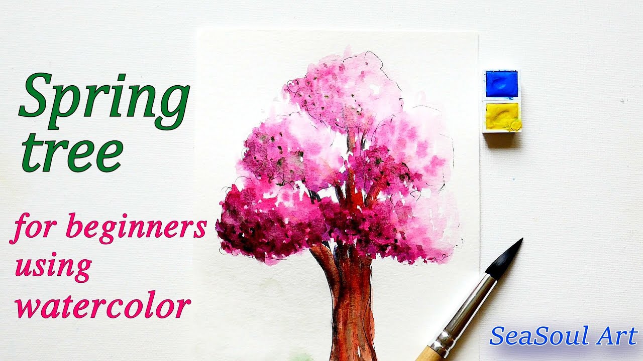 Watercolor painting a Spring Tree | Step by step painting for beginners ...