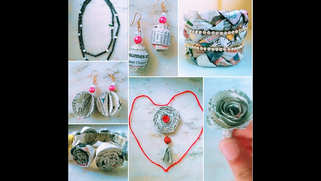 DIY- 7 Easy and Beautiful Newspaper Jewellery - YouTube