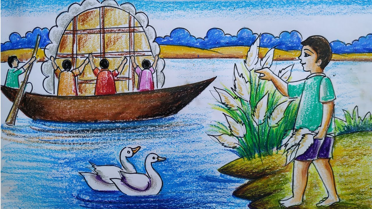durga pujar scenery drawing for kids,maa durga drawing,sarat kaler ...
