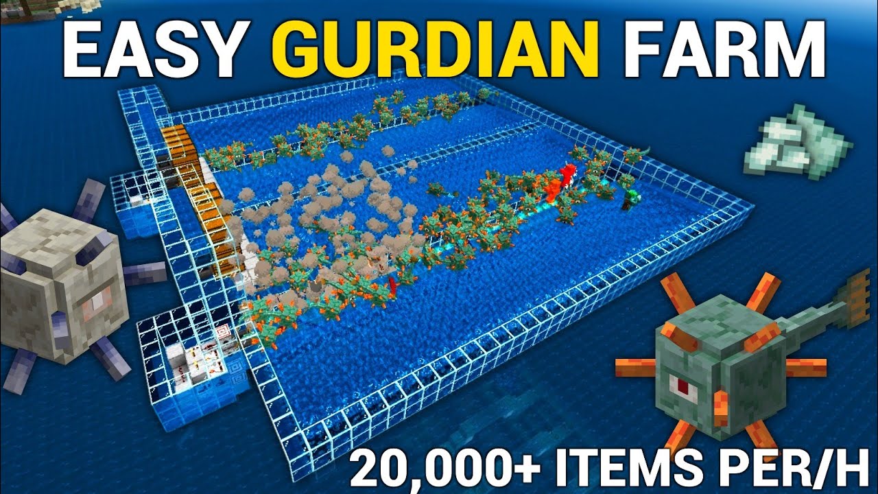 Minecraft Easy Guardian Farm - No Drain - 20,000+ Items Per Hour - YouTube