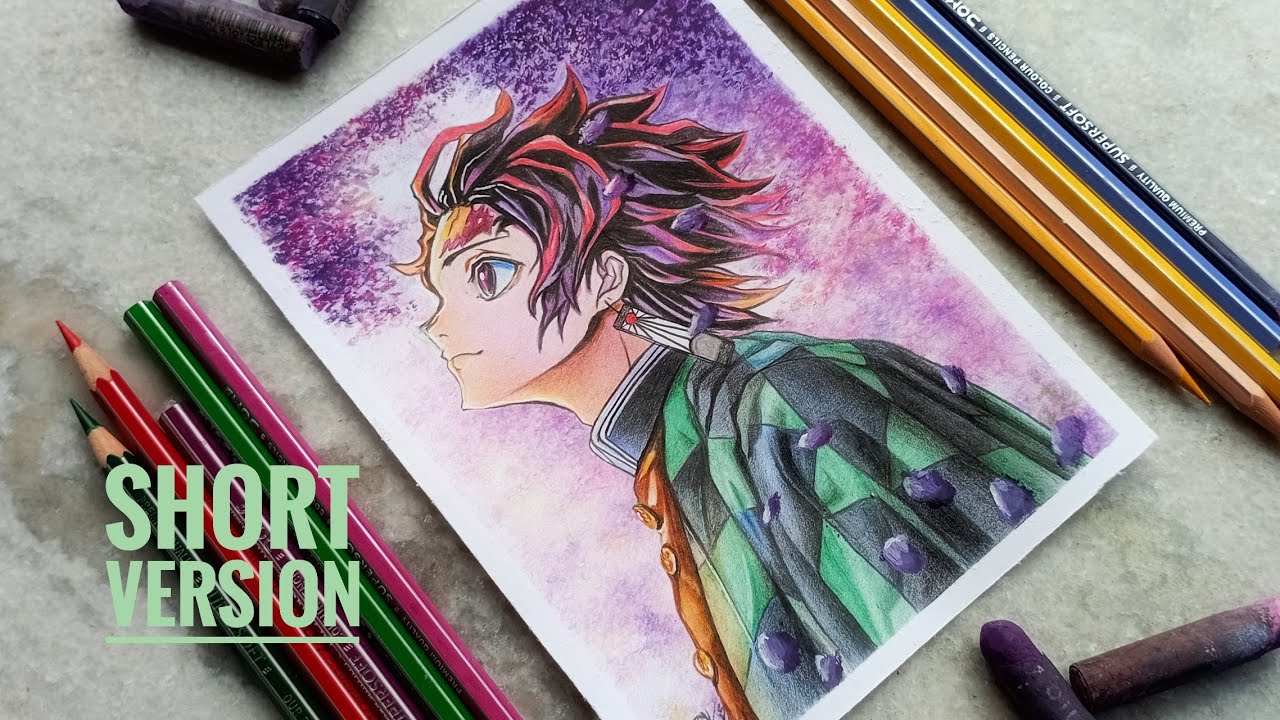 Drawing Tanjiro Kamado of Demon Slayer: Kimetsu no Yaiba with Colored ...