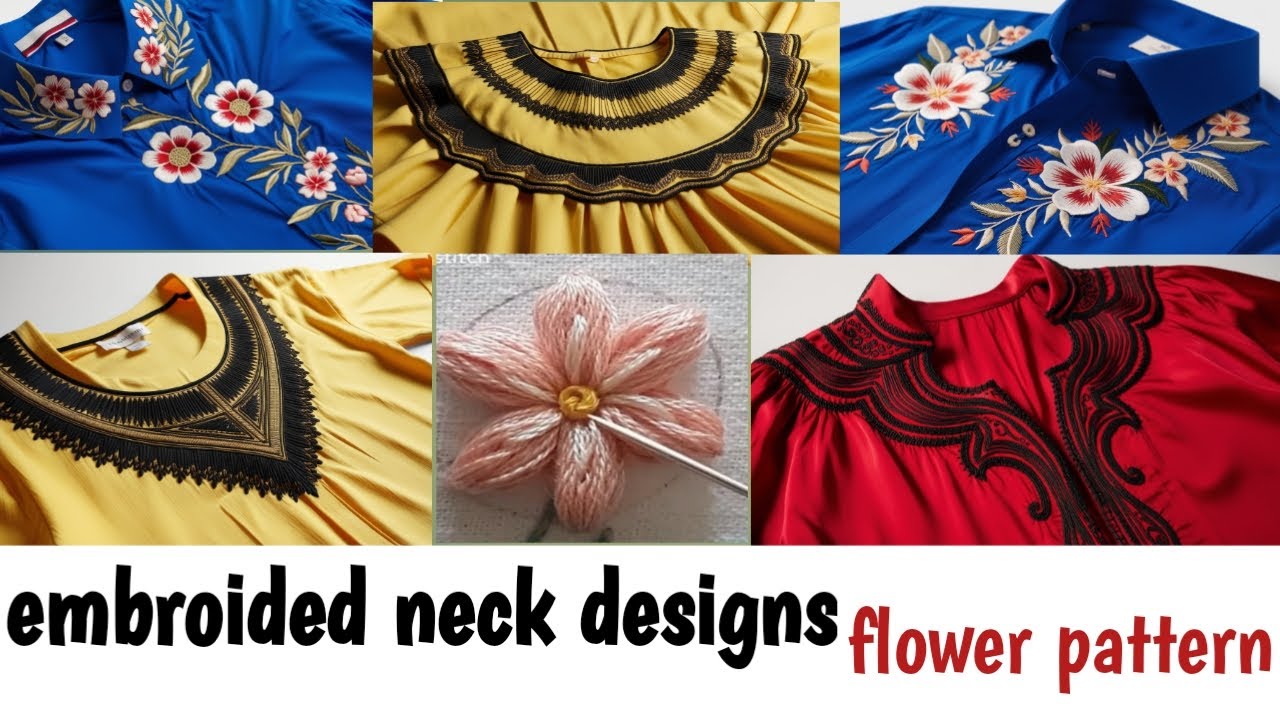 Embroidery| neck designs| flower embroidery| hand embroidery - YouTube