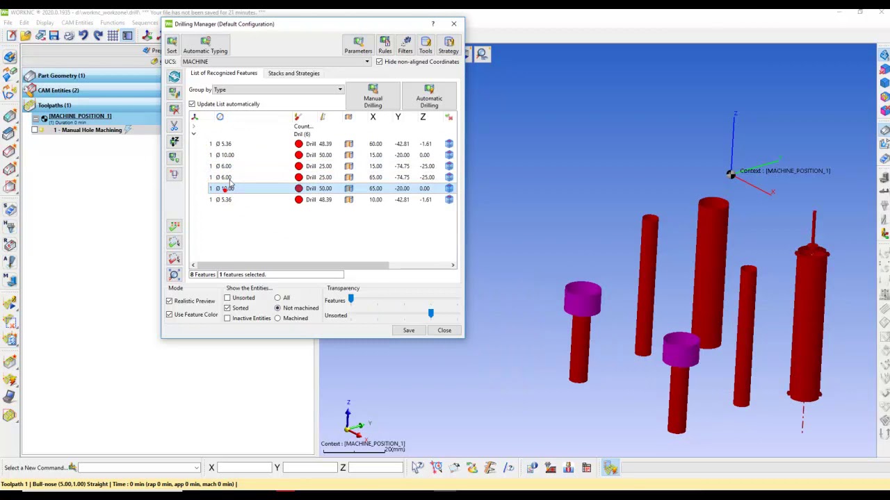 WorkNC drilling manager -manual sequencies - YouTube