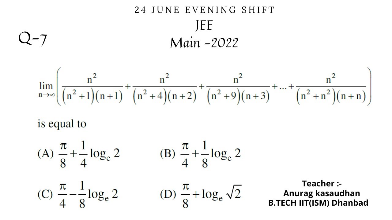 JEE-main 2022:- 24 June shift-2 Math paper Question 7 solution | #jeemain2022 #projecteducation ...