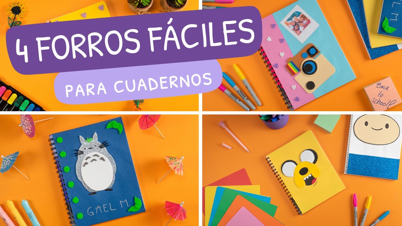 4 forros fáciles para cuadernos - YouTube