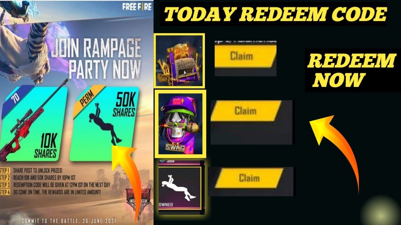 Today Redeem Code | Free Fire Today Redeem Code 25/06/2021 | Aj ka ...