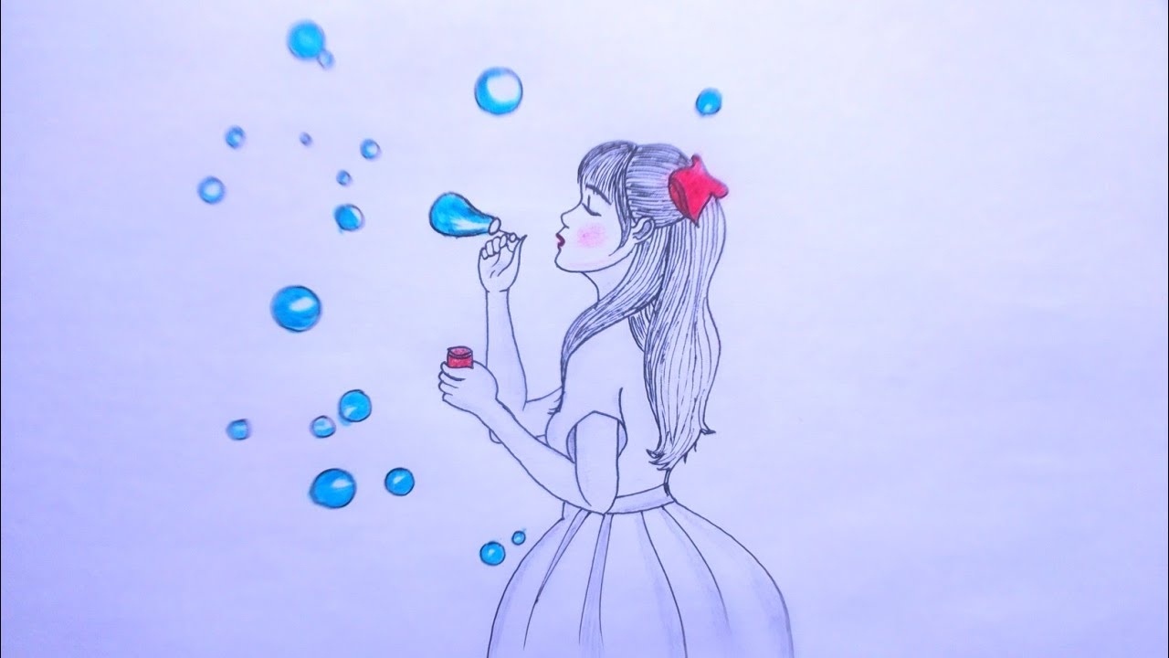 Girl Drawing with water babuls | how to draw girl - YouTube