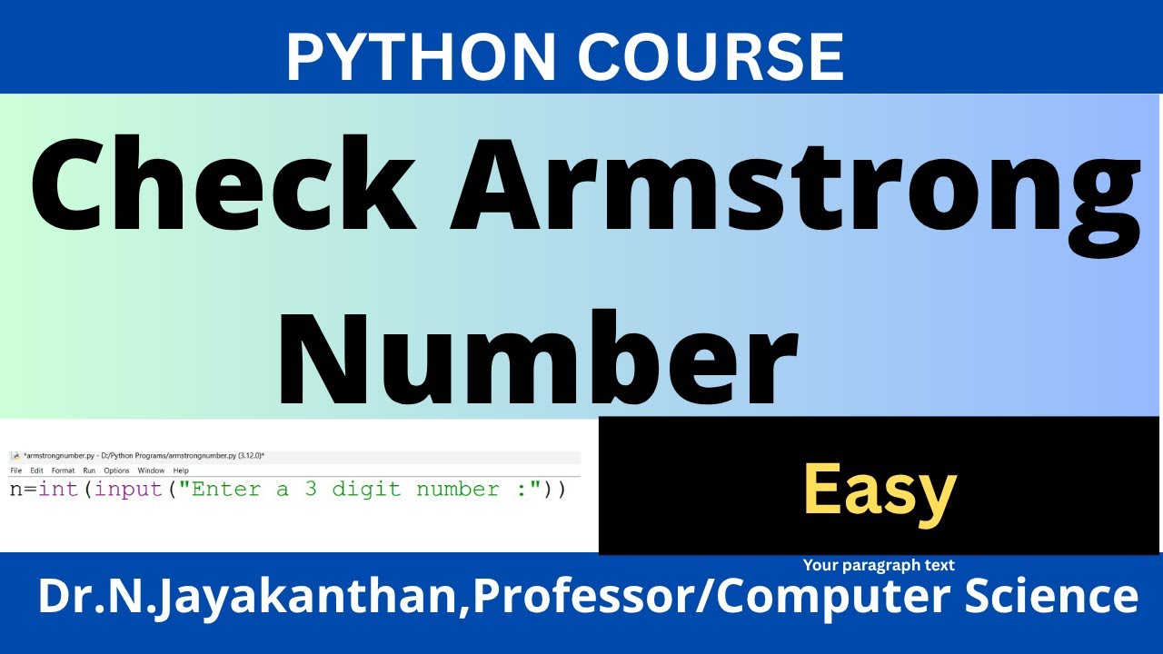 Python Program to Check Armstrong Number || Easy for Beginners - YouTube