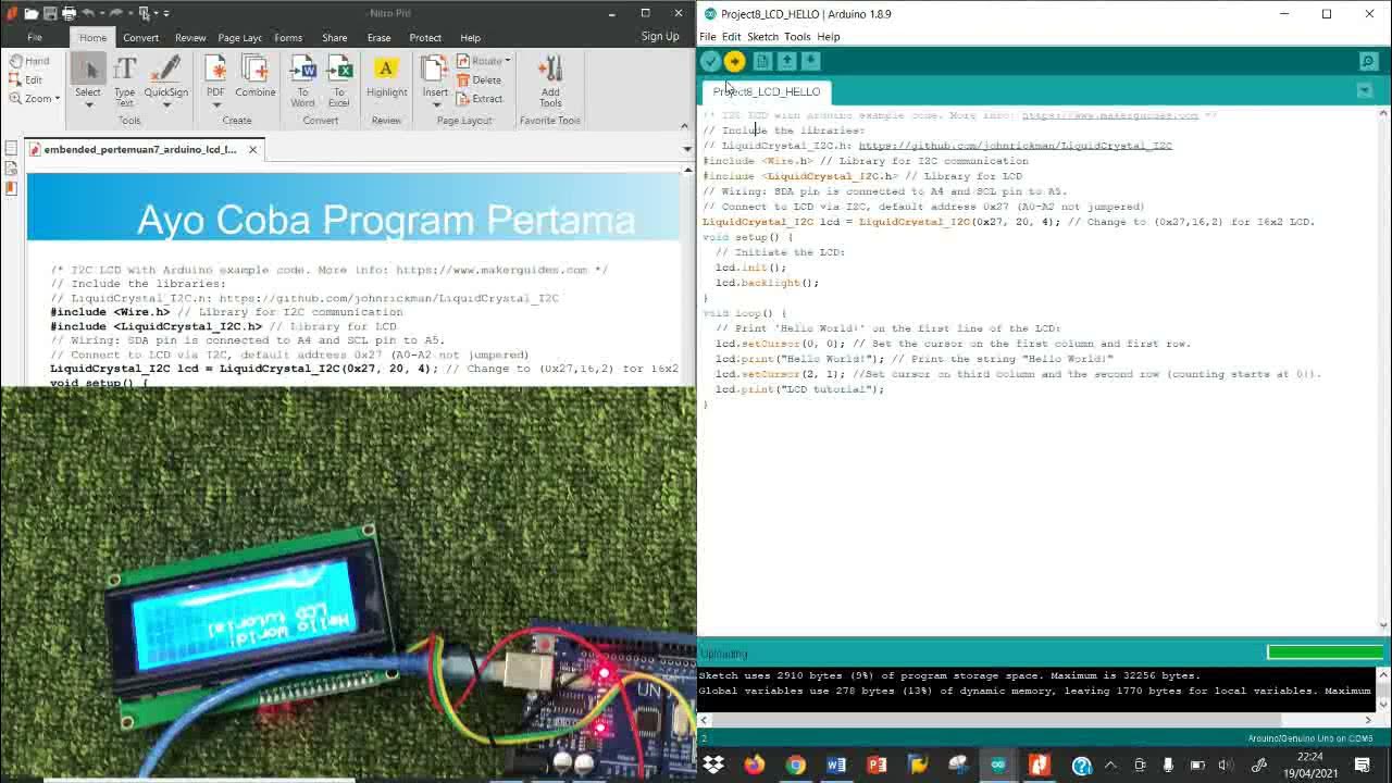 Menampilkan Text "HELLO WORLD" dan Baris pada LCD I2C Menggunakan Arduino Uno - YouTube