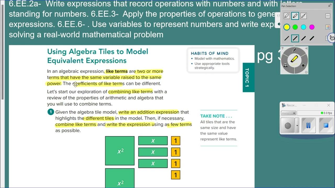 KMS 6th Grade Math - Module 3, Topic 1, Lesson 3 - Combining Like Terms ...