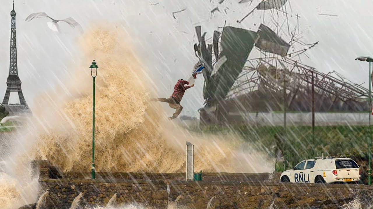 Scary Storm Patricia hit France! Strong Wind blows everything in its ...