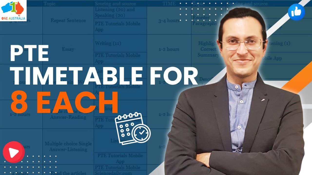 PTE Timetable for 8 Each | Study Plan for Success | One Australia - YouTube