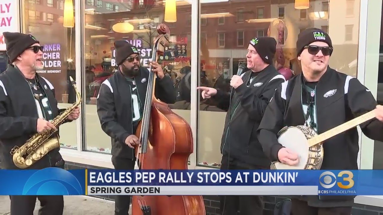 Eagles pep rally stops at Dunkin' - YouTube