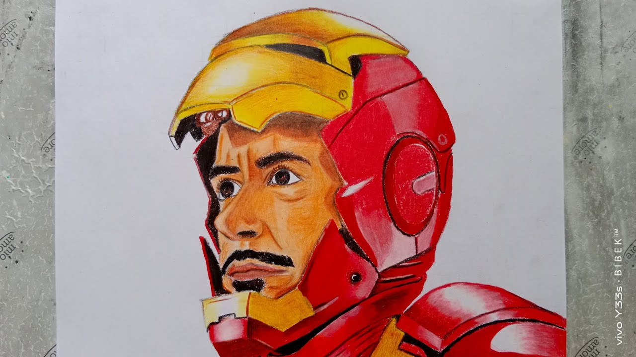 How to draw IRON MAN (Tony Stark) with colour pencils for beginners # ...