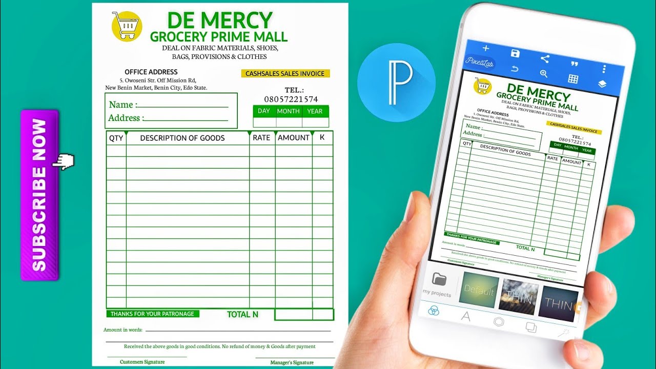 Design a Custom Invoice Receipt on Your Smartphone with Pixellab | Step ...