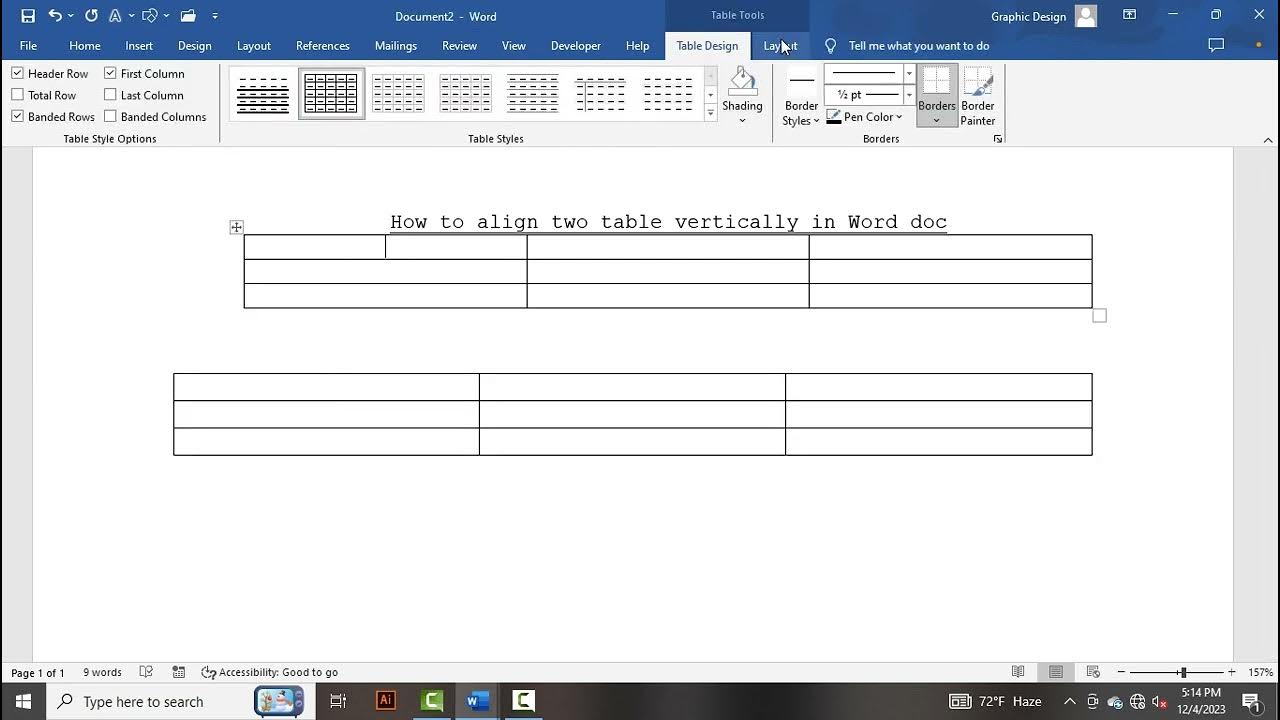 How to align two table vertically in Word doc - YouTube