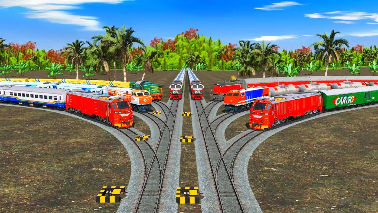 8 Turning Train Junction & Eight Branches🚦Very Sharp Rail Bends⚠️Trainz ...