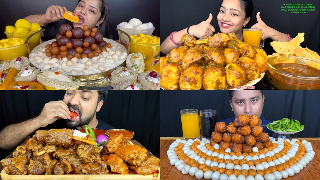 HUGE EGG CURRY CHALLENGE, KALA JAMUN & MINI GULAB JAMUN, MALAI SANDWICH ...
