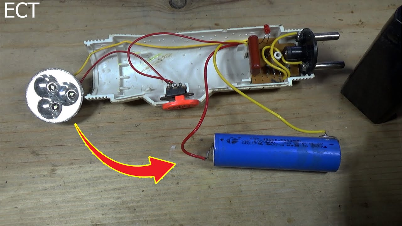 How to replace Led torch Light battery into 18650 at home - YouTube