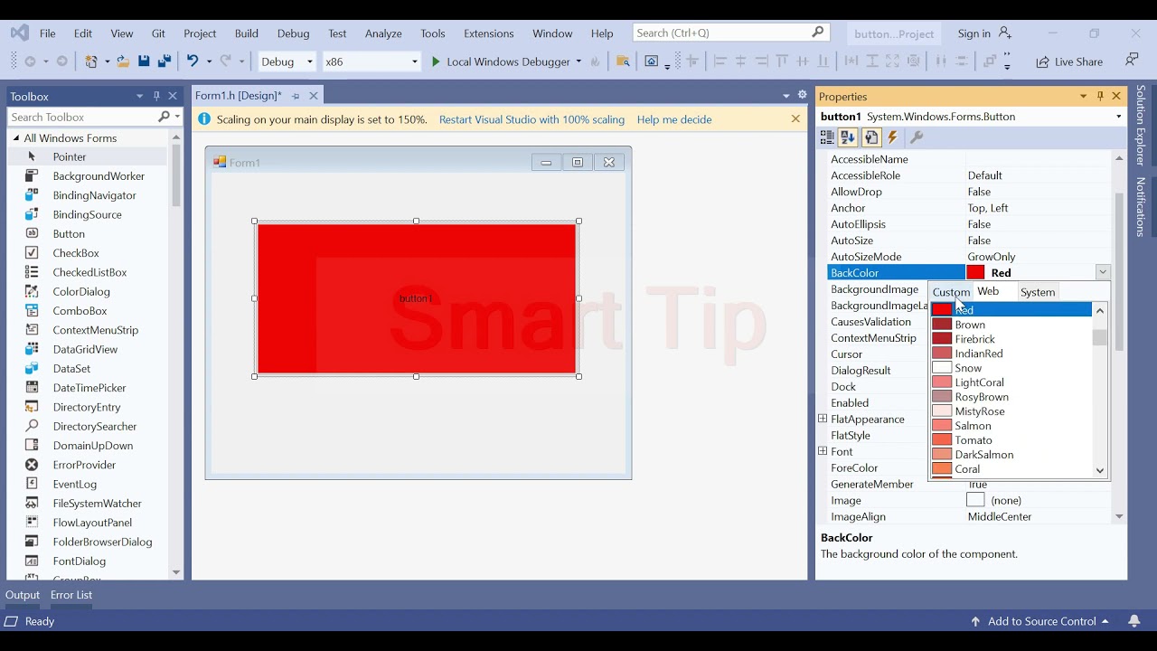 c++/cli windows forms 2019 (Button Backcolor) visual studio code - YouTube