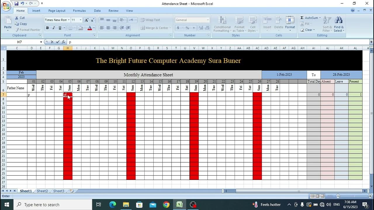 automatic attendance sheet in excel demo - YouTube