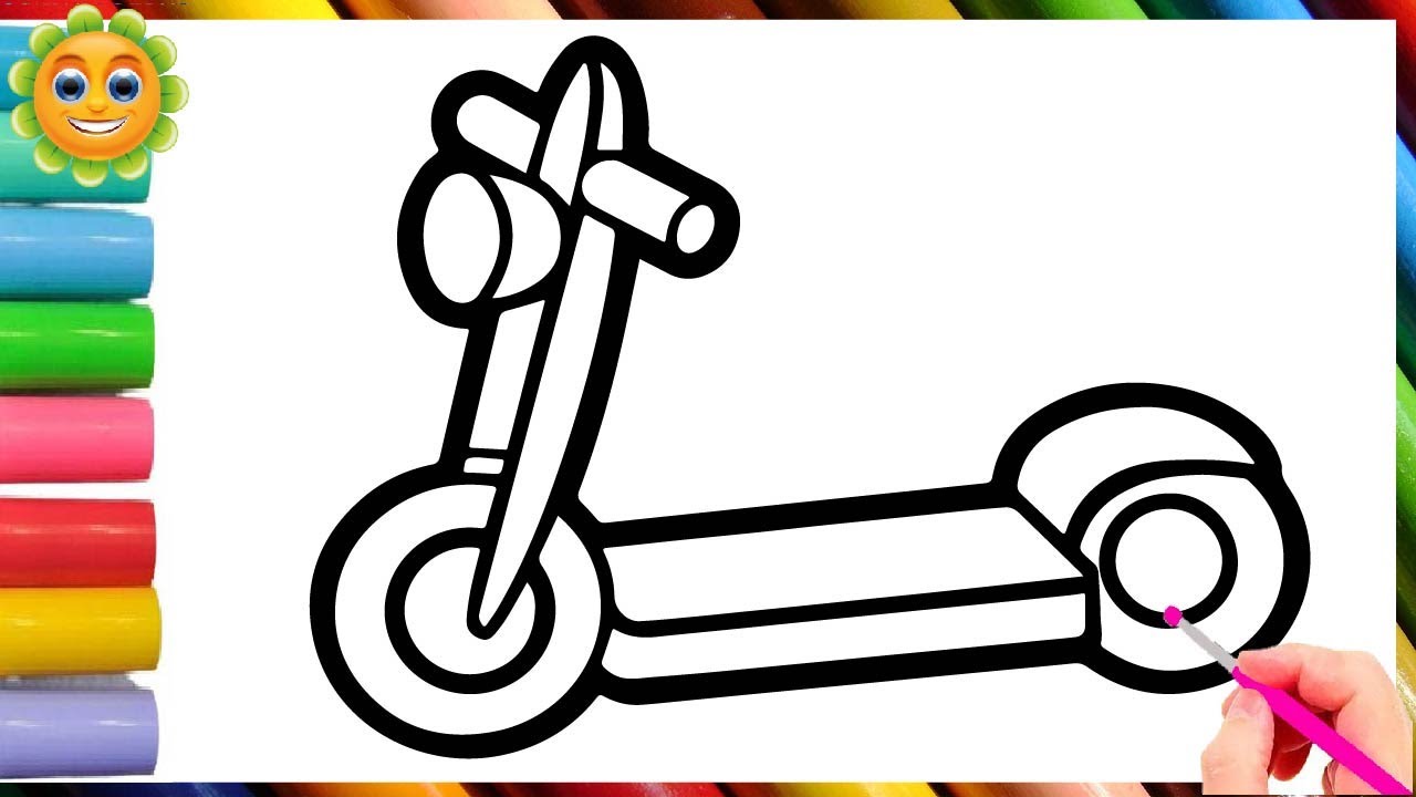 Scooter Drawing,Painting and Coloring for Kids & Toddlers . How To draw ...