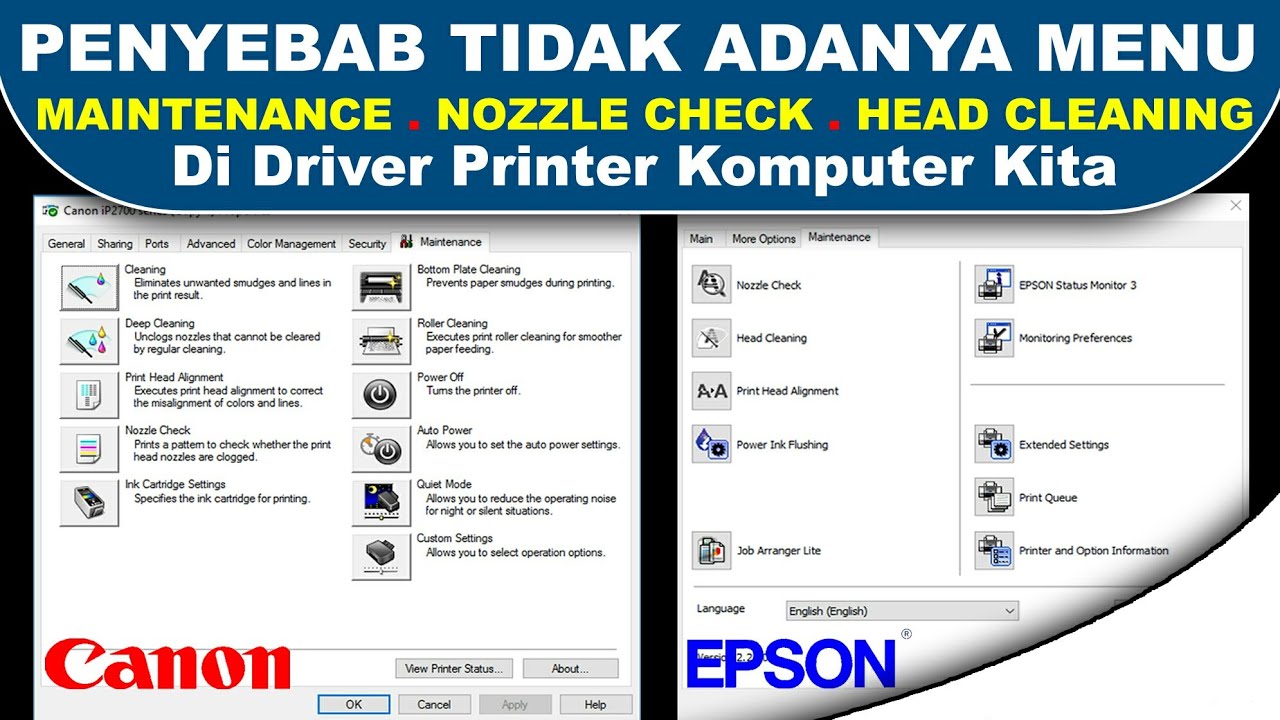 PENYEBAB TIDAK ADANYA MENU MAINTENANCE NOZZLE CHECK HEAD CLEANING DI ...