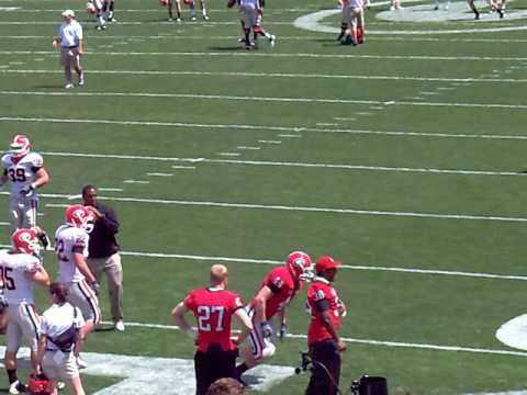 UGA defensive backs and running backs perform drills before 2010 G-Day ...