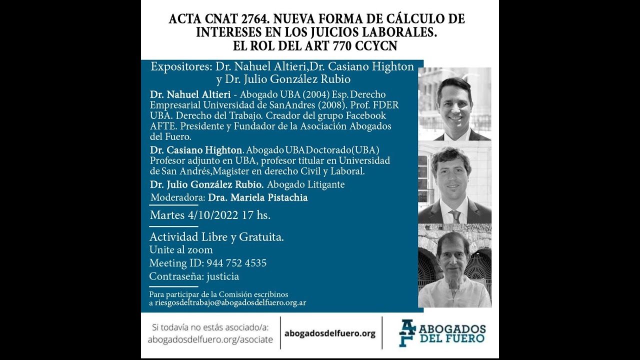 ACTA CNAT 2764 NUEVA FORMA DE CÁLCULO DE INTERESES EN LOS JUICIOS ...