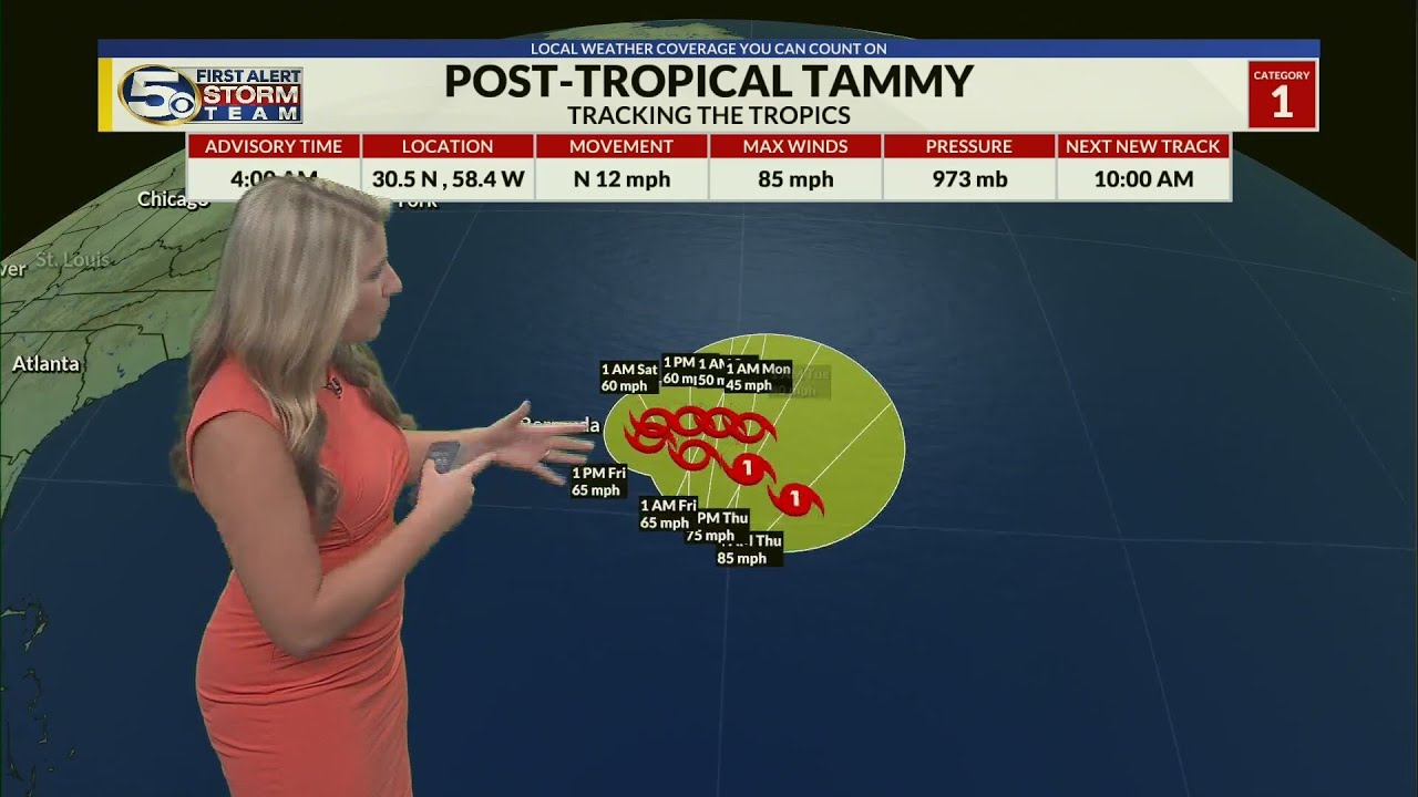 Tammy becomes post-tropical as it meanders near Bermuda - YouTube