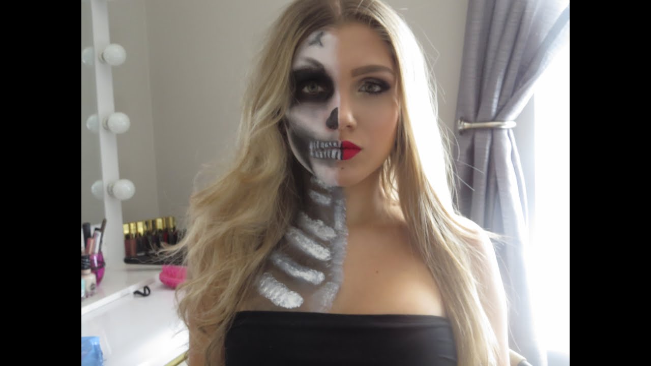 Halloween Makeup Look | Half Glam Half Skull - YouTube
