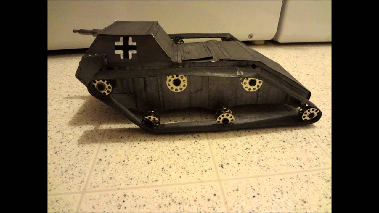 Homemade cardboard Tank battery operated rubber band driven (my 2nd ...