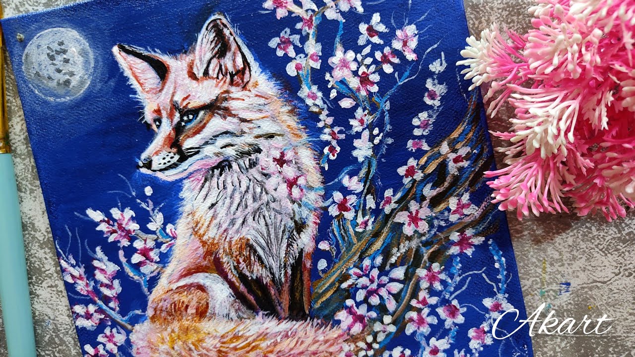 Acrylic Painting For Beginners/Fox In The Moon Light - YouTube
