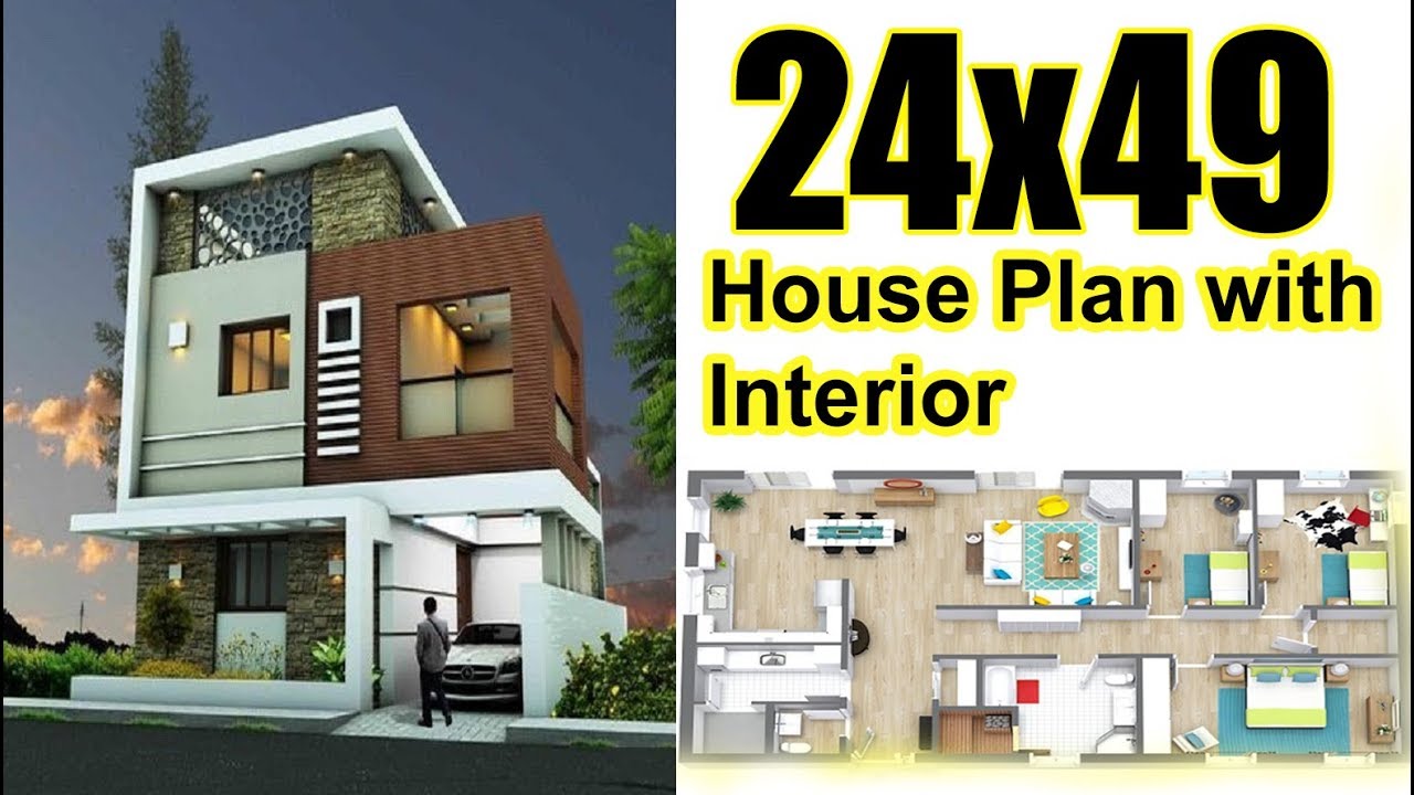 24x49 House plans with interior & Elevation - YouTube