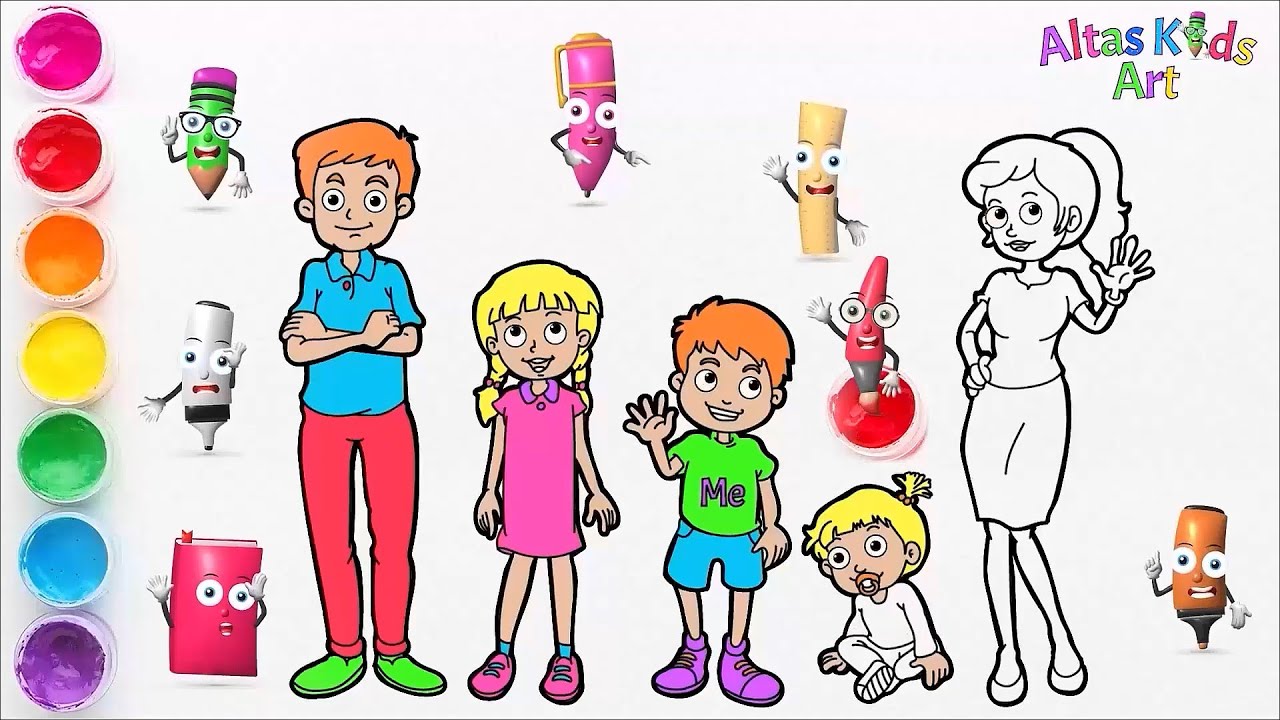 Family drawing, painting and coloring for kids & toddlers | Basic how ...